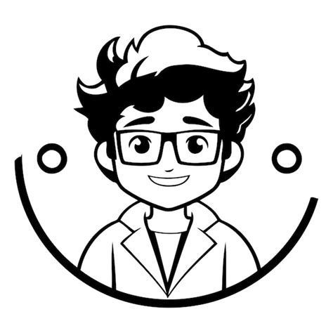 코트와 안경을 입은 과학자 남자 터 만화 일러스트레이션 프리미엄 벡터