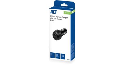 ACT Connectivity 2 Poorts USB C Fast Charge Autolader 45W Met Power Delivery Zwart