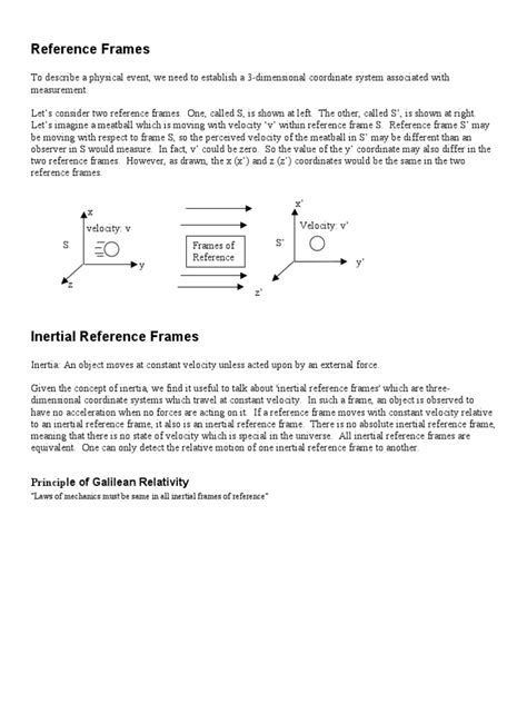 Reference Frames Principle Of Galilean Relativity Download Free Pdf