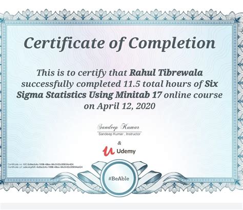Six Sigma Statistics Using Minitab 17 Software Successfully Completed