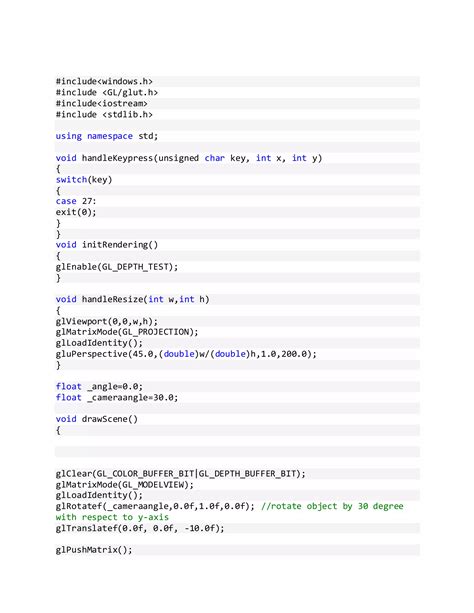 Rotate An Object In Open Glglut Sample Example With Source Docx