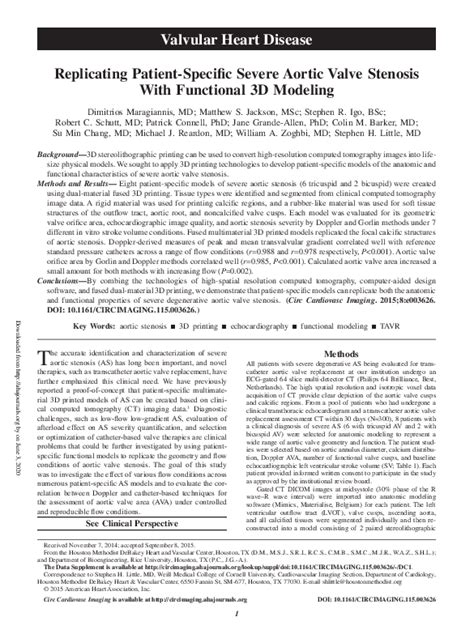 Pdf Replicating Patient Specific Severe Aortic Valve Stenosis With