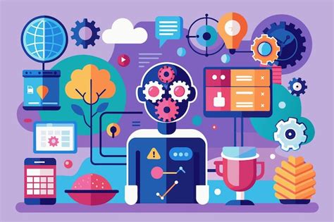 Premium Vector A Vibrant Depiction Of Artificial Intelligence Featuring Gears Graphs And