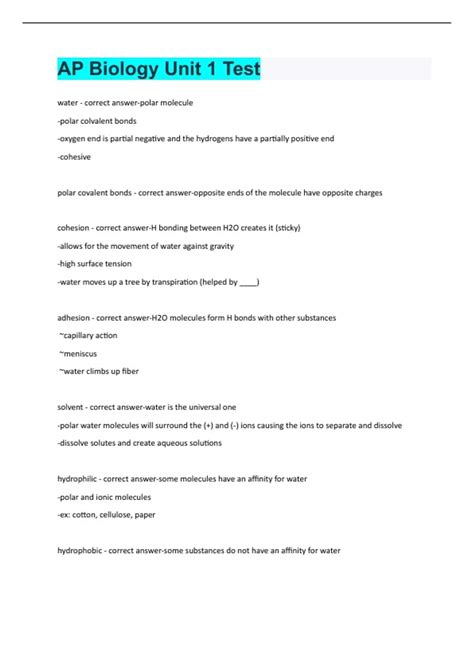 Ap Biology Unit 1 Test Questions And Answers Latest Update Ap