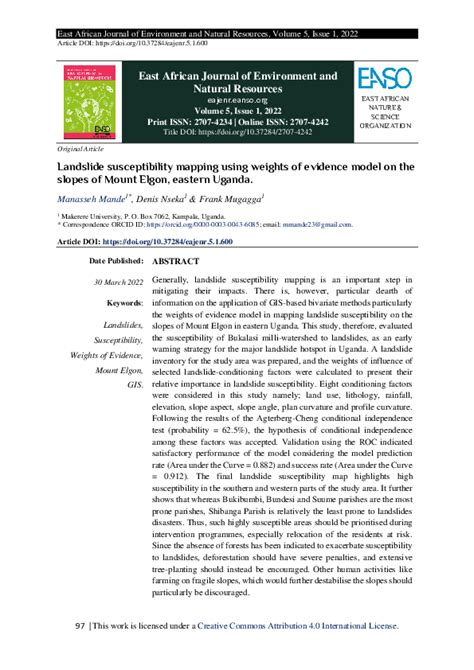 Pdf Landslide Susceptibility Mapping Using Weights Of Evidence Model On The Slopes Of Mount