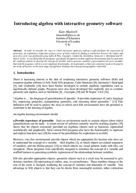 Pdf Introducing Algebra With Interactive Geometry Software