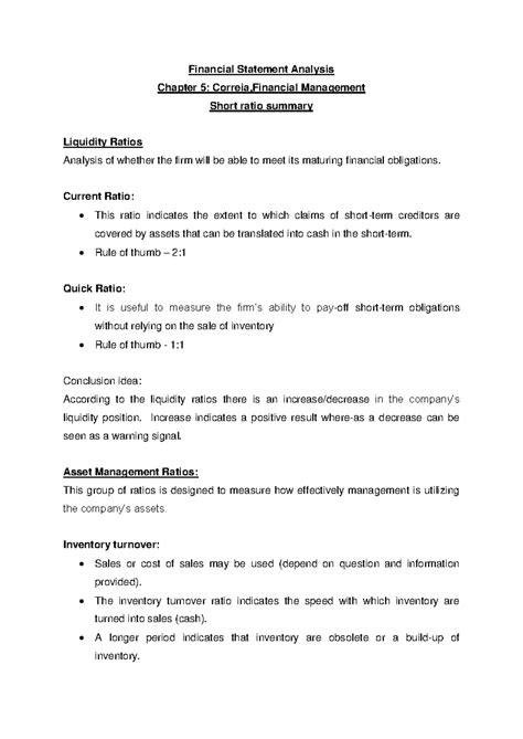 Financial Ratios Analysis Key Insights From Chapter 5 Of Financial