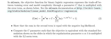 In Sklearn The Objective Function For Binary Chegg