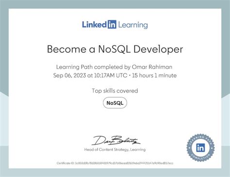 Omar Rahiman On Linkedin Completed Become A Nosql Developer Begin Your