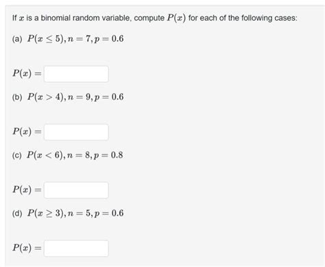 solved if x is a binomial random variable compute p x for