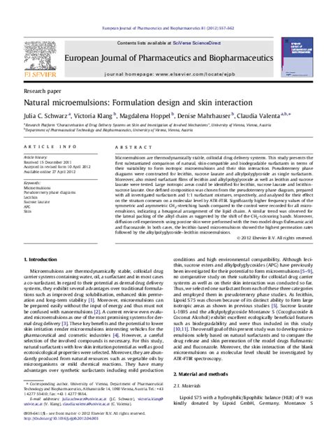 Pdf Natural Microemulsions Formulation Design And Skin Interaction