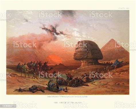 사막의 시무움 그레이트 스핑크스와 피라미드 이집트 빅토리아 19세기 이집트에 대한 스톡 벡터 아트 및 기타 이미지 이집트