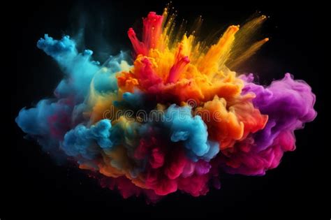 Exploding Colour Powder In Rainbow Colours On A Black Background Stock Illustration