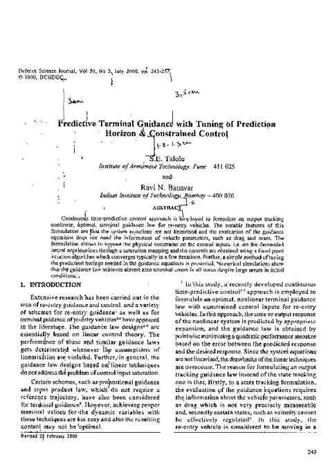 Pdf Predictive Terminal Guidance With Tuning Of Prediction Horizon And Constrained Control
