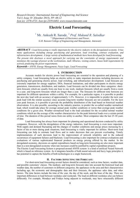 Electric Load Forecasting Pdf