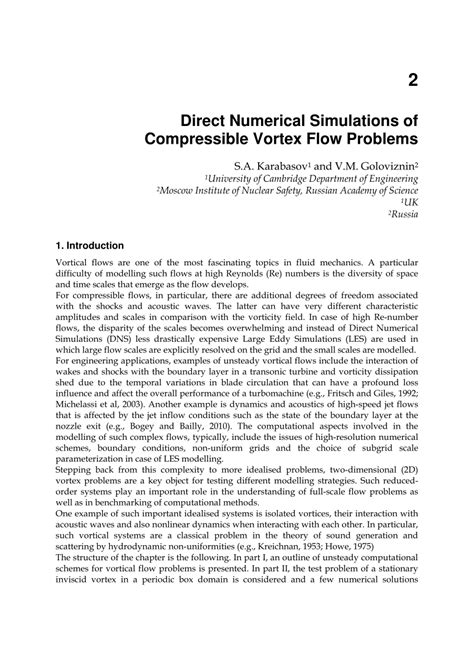 Pdf Direct Numerical Simulations Of Compressible Vortex Flow Problems