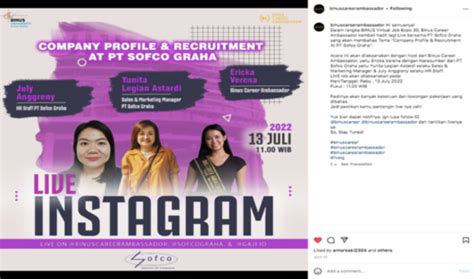 Instagram Live Binus Career Ambassador Binusian Journey