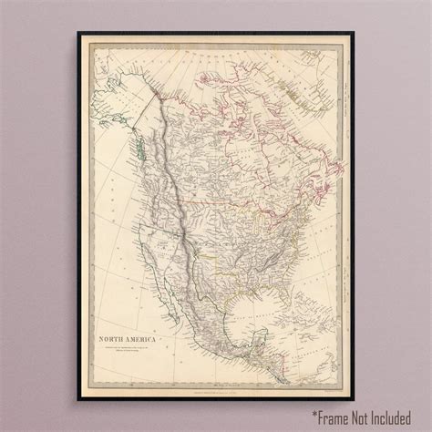 Map Of North America From 1843 Art Poster Print Etsy