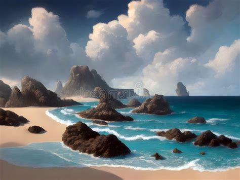 Sea Coast With Waves Generative Ai Illustration Stock Illustration Illustration Of Waves