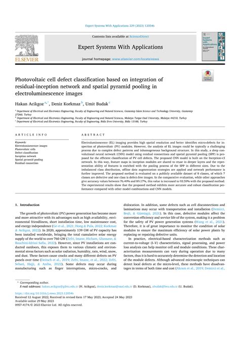 Pdf Photovoltaic Cell Defect Classification Based On Integration Of Residual Inception Network