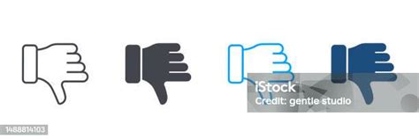 엄지손가락 아래로 손가락 아래로 픽토그램 소셜 미디어 실루엣과 선 아이콘 세트에서 제스처를 싫어합니다 반대 거부 부정적인 평가 기호 수집 격리된 벡터 그림 가상현실에 대한