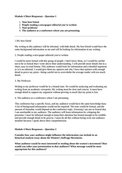4 2 Module Four Short Responses Module 4 Short Responses Question 1 Your Best Friend People