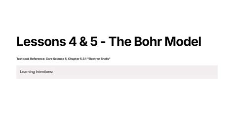 Lessons 4 And 5 The Bohr Model