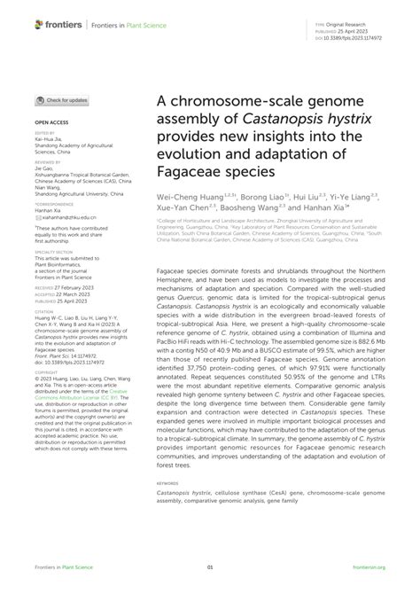 Pdf A Chromosome Scale Genome Assembly Of Castanopsis Hystrix Provides New Insights Into The