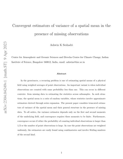 Pdf Convergent Estimators Of Variance Of A Spatial Mean In The