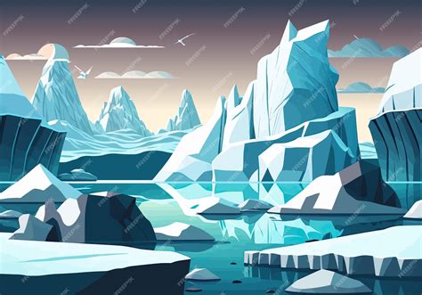 북극 Ai Generation Vector 빙산 아름다운 산 영원한 서리 눈 덮인 봉우리 근접 북극 땅의 가장자리 풍경 추상화 자연 개념 그림을 기반으로 제작 프리미엄 벡터