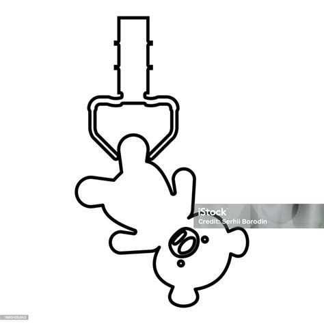 상품 장난감 매니퓰레이터 홀드 봉제 곰 귀여운 인형 철 후크 크레인 클로 피커 픽업 윤곽선 선 아이콘 블랙 컬러 벡터 일러스트