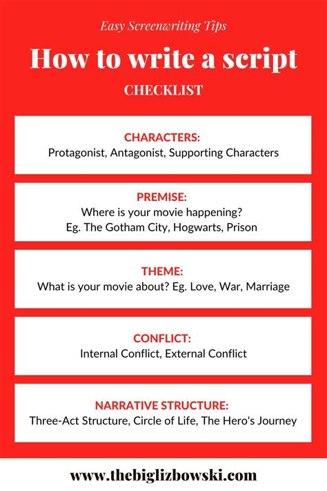 Easy Screenwriting Tips Checklist Book Writing Tips Screenwriting