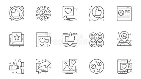 Social Media Icons Set In Outline Stroke Design For Web Pack Line Pictograms With Like Link