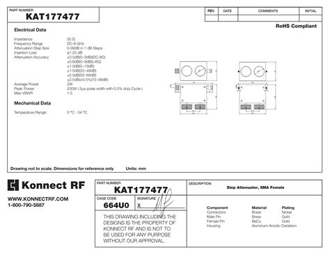 Step Attenuator SMA Female DC 8 GHz 50 Ohms 2 Watts 0 99 DB In 1 DB Steps KonnectRF