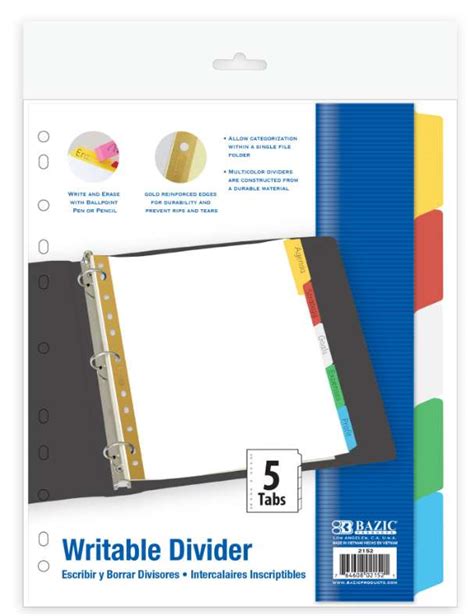 White Paper Dividers 5 Count Assorted Color Tabs Dollardays