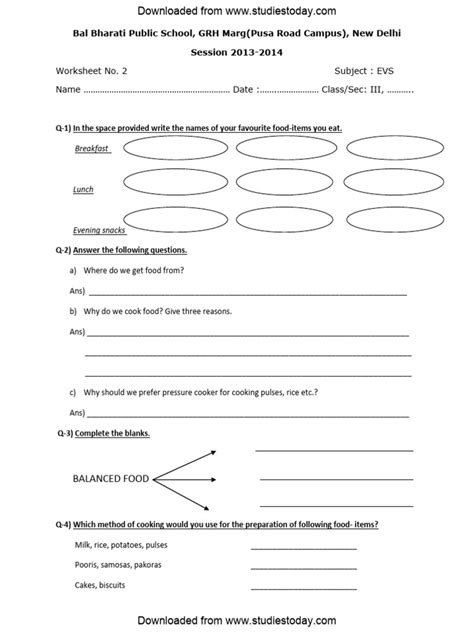 Cbse Class 3 Evs Practice Worksheet Pdf Foods Eating Behaviors Of