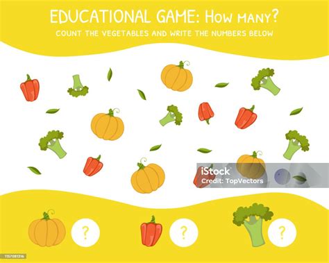 얼마나 많은 미취학 아동을위한 교육 게임 수학 능력의 개발 야채를 계산하고 벡터 일러스트 아래의 숫자를 쓰기 0명에 대한 스톡 벡터 아트 및 기타 이미지 Istock