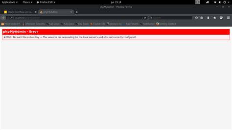 mysql error configuracion socket phpmyadmin kali linux stack overflow en español