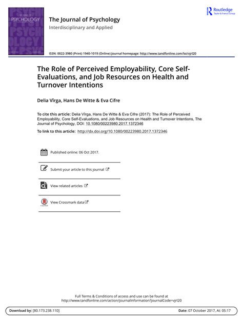 Pdf The Role Of Perceived Employability Core Self Evaluations And Job Resources On Health