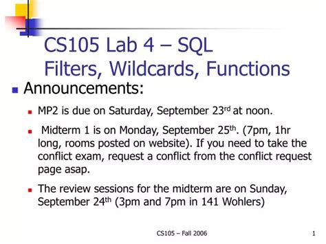 Ppt Cs105 Lab 4 Sql Filters Wildcards Functions Powerpoint