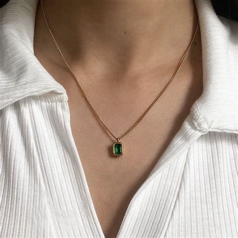 18k Gold Plated Emerald Necklace Green Emerald Pendant Necklace