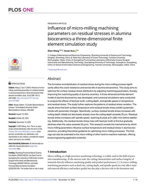 Pdf Influence Of Micro Milling Machining Parameters On Residual