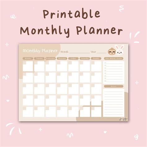 Printable Monthly Planner Cute Monthly Planner Downloaded Planner