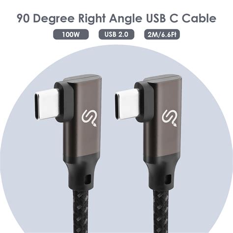 100w 90 Degree Right Angle Usb C Fast Charging Nylon Braided Cable 2m