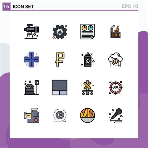 16 Thematic Vector Flat Color Filled Lines And Editable Symbols Of Computing Factory Document