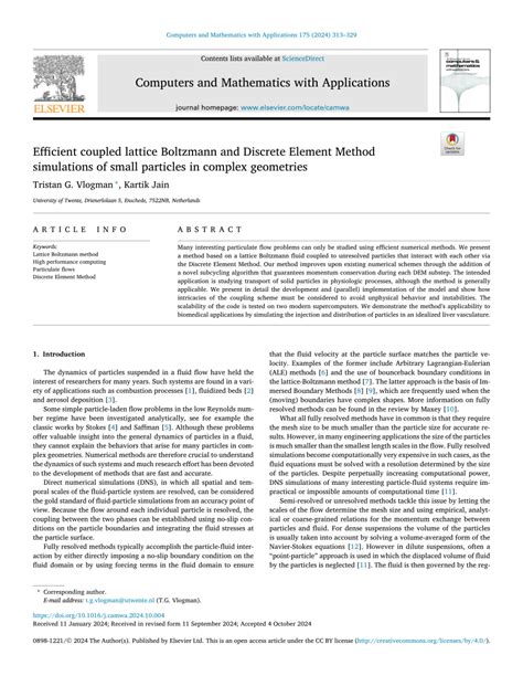 Pdf Efficient Coupled Lattice Boltzmann And Discrete Element Method Simulations Of Small