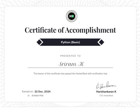 Sriram Kannan On Linkedin Hackerrank Python Certification