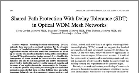 Pdf Shared Path Protection With Delay Tolerance Sdt In Optical Wdm