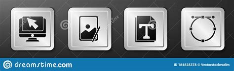set computer monitor and cursor graphic tablet text file document and