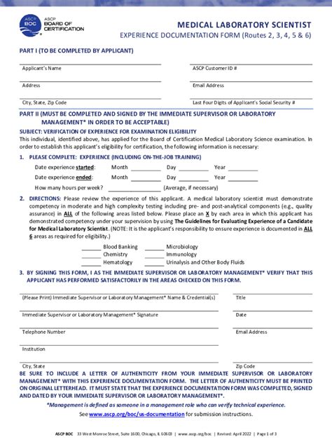 2022 2025 Ascp Medical Laboratory Scientist Work Experience Documentation Form Fill Online